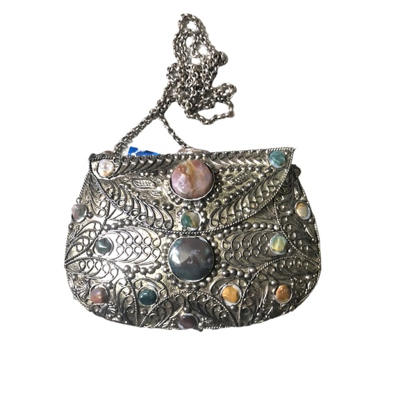 Sajai | Bags | Vintage Sajai Metal Bag With Agate Stones | Poshmark